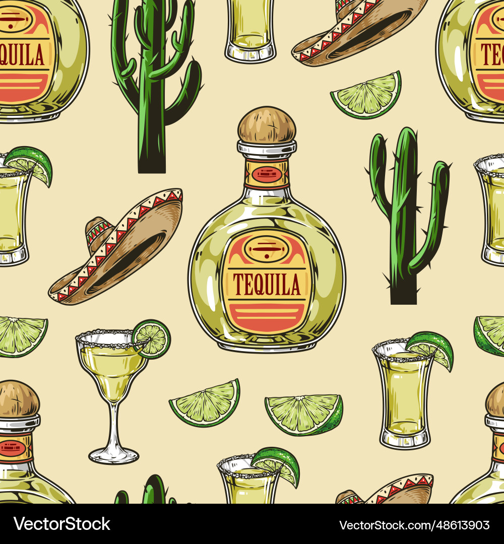 Tequila drink seamless pattern colorful Royalty Free Vector
