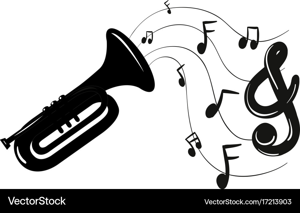Trumpet and music notes in background Royalty Free Vector