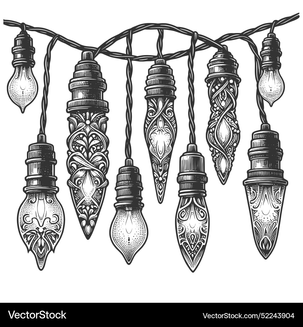 Christmas ornate hanging string lights Royalty Free Vector