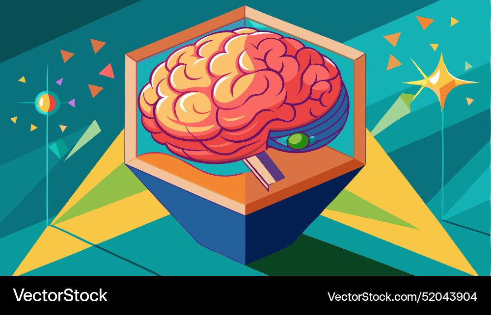 Colorful brain in geometric frame Royalty Free Vector Image