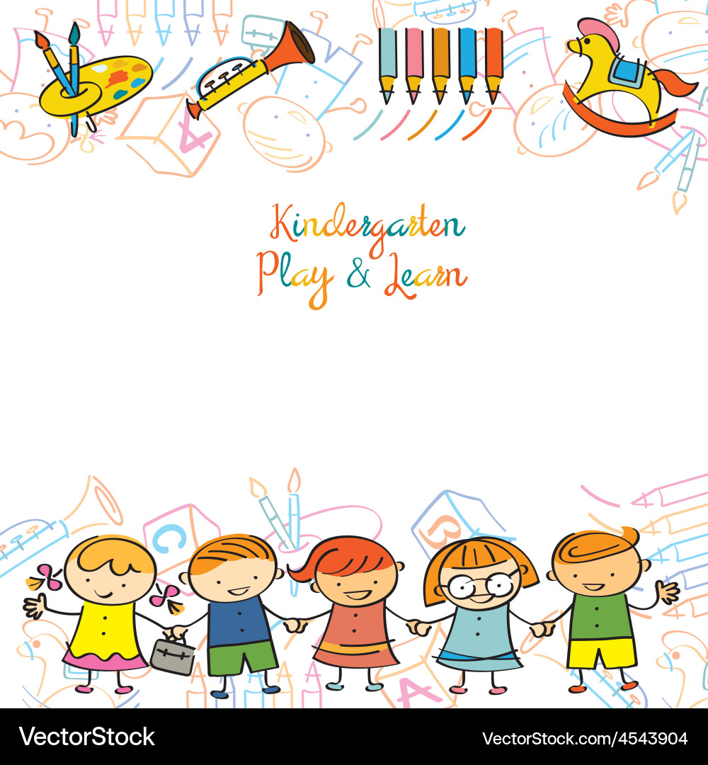 Kindergarten kids and playground frame Royalty Free Vector