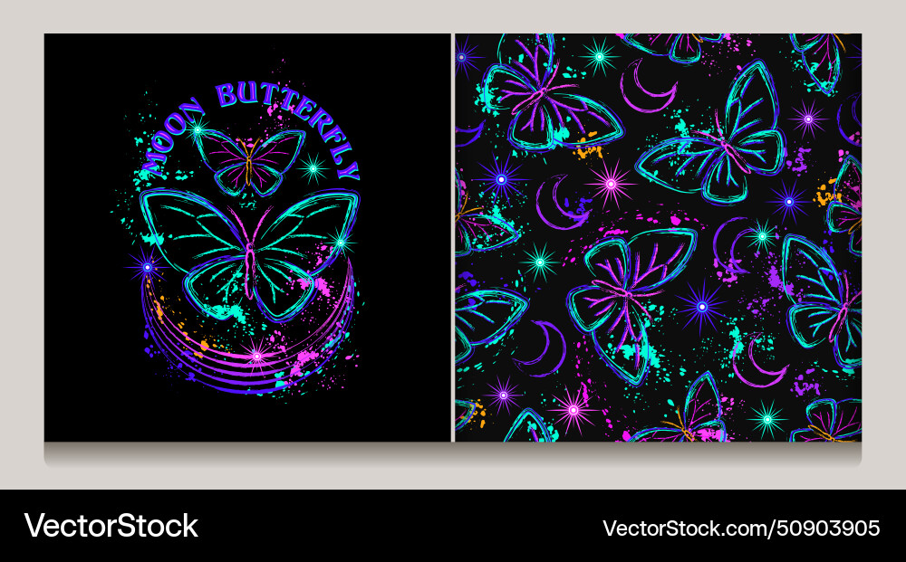 Celestial label pattern with butterfly stars paint