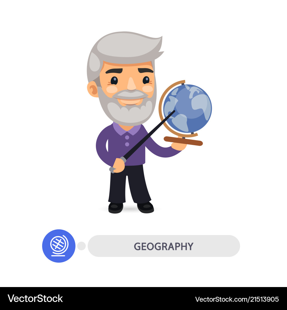 Geography teacher points to the globe Royalty Free Vector