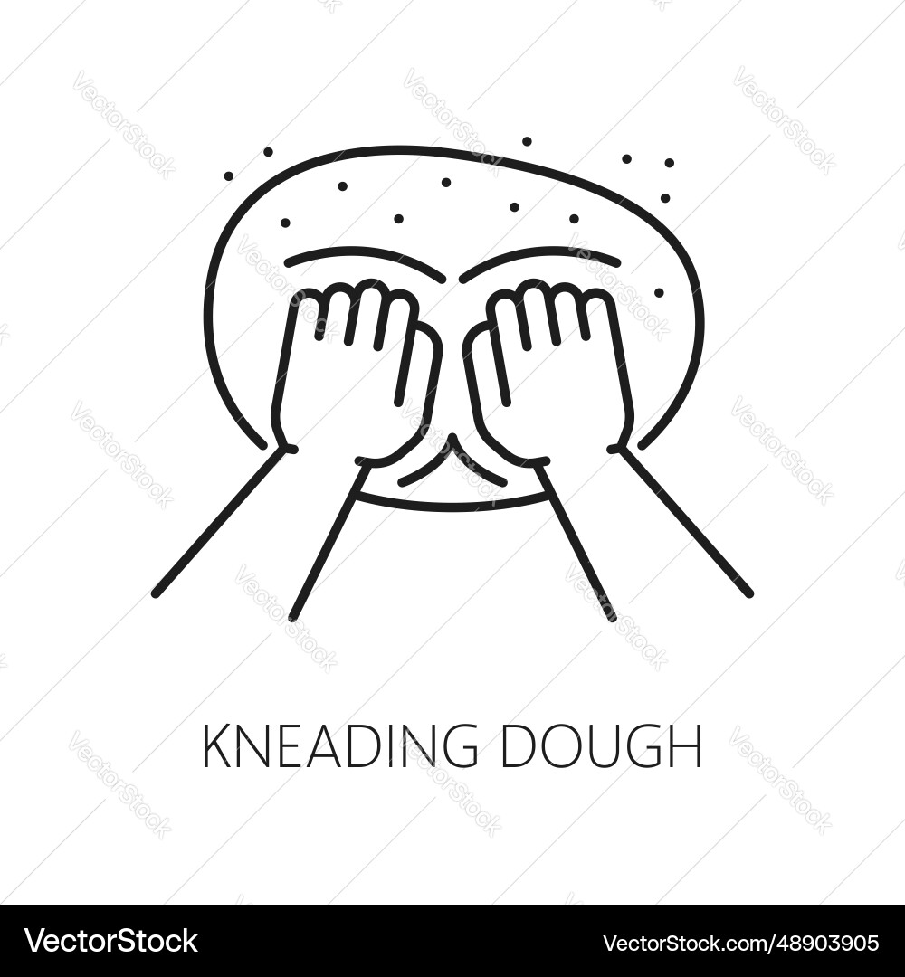 Hands kneading dough for bread cooking outline Vector Image