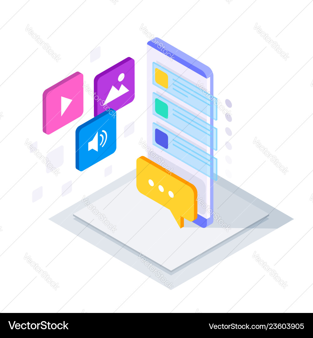 Isometric social media bot messenger chat Vector Image