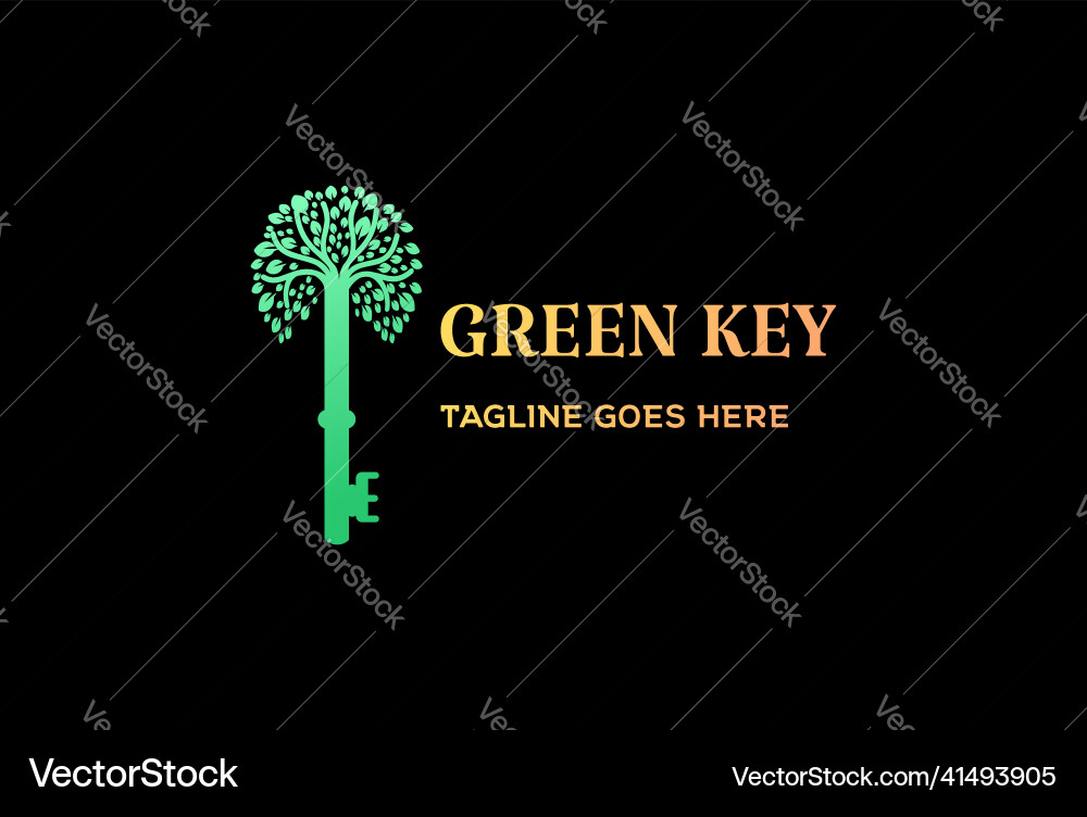 Key with green leaf tree plant logo design Vector Image