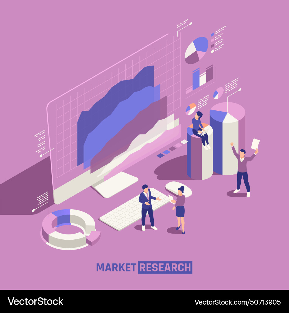 Market research isometric background Royalty Free Vector