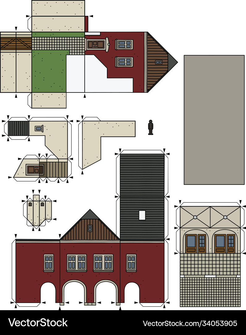 Paper model an old town house Royalty Free Vector Image