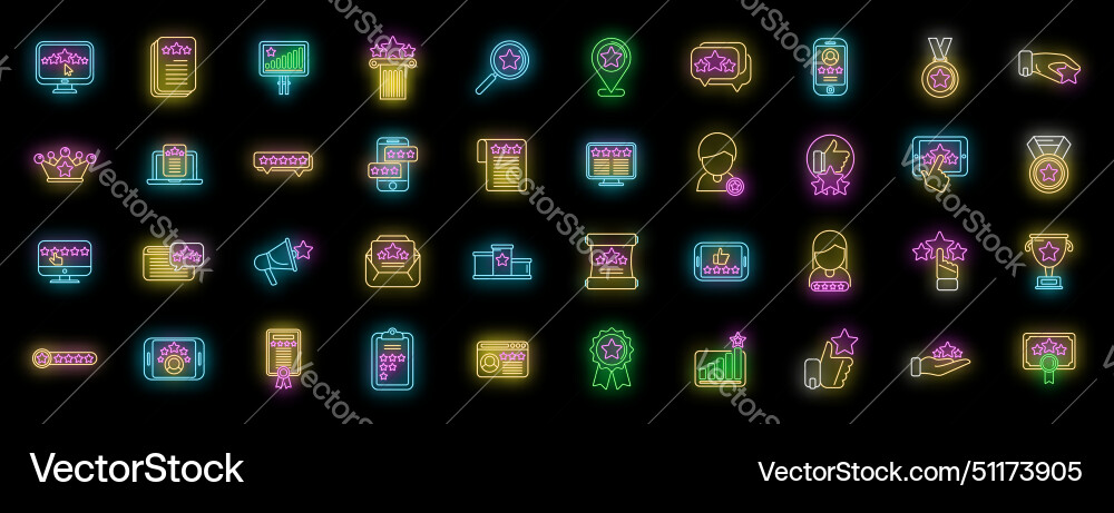 Ranking icons set neon Royalty Free Vector Image