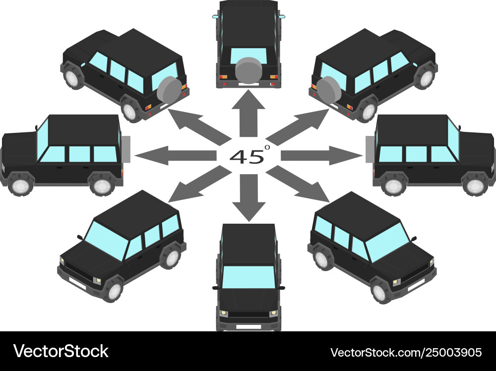 Rotation suv 45 degrees Royalty Free Vector Image