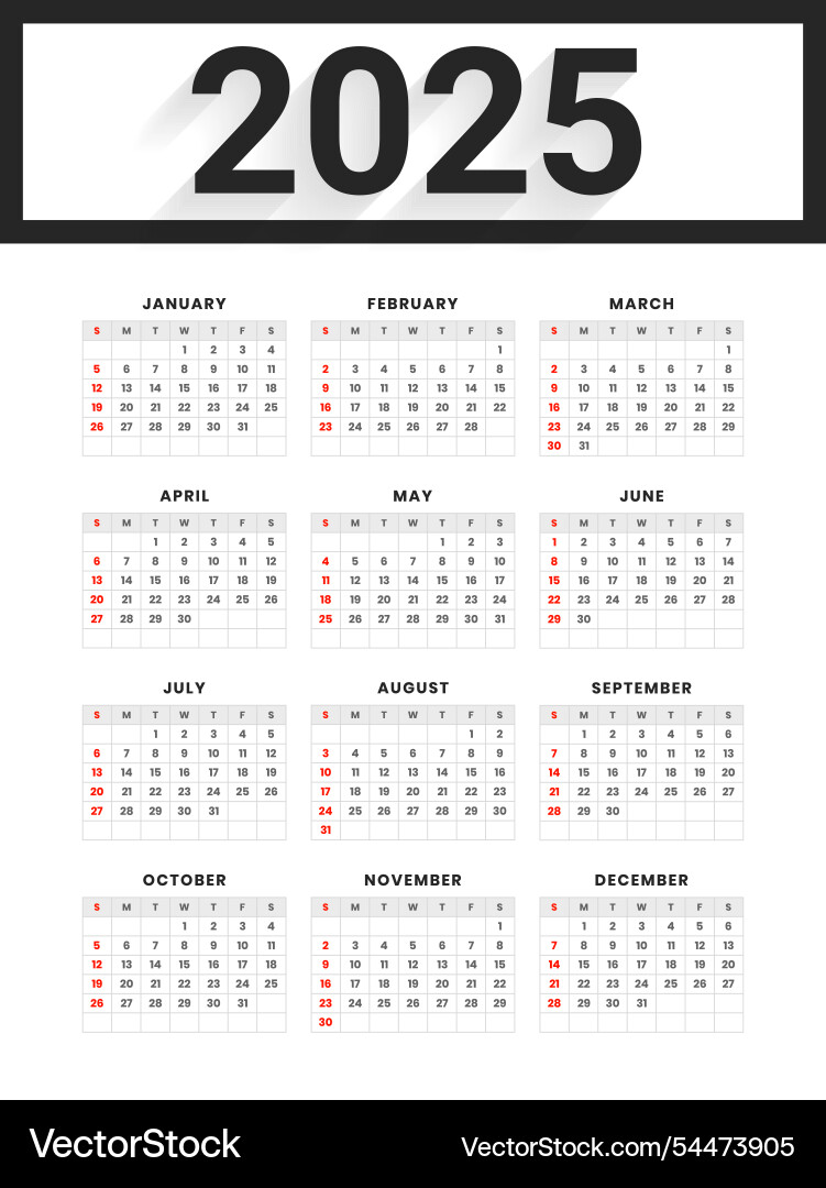 Simple 2025 annual calendar layout organize event Vector Image