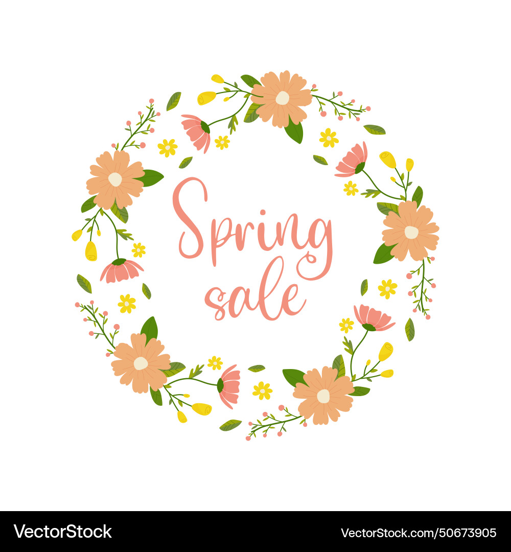 Spring sale frame with floral border Royalty Free Vector