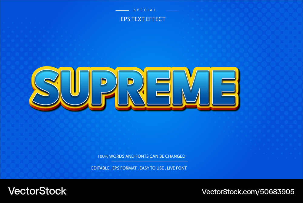 Supreme 3d editable text effect dengan gaya Vector Image