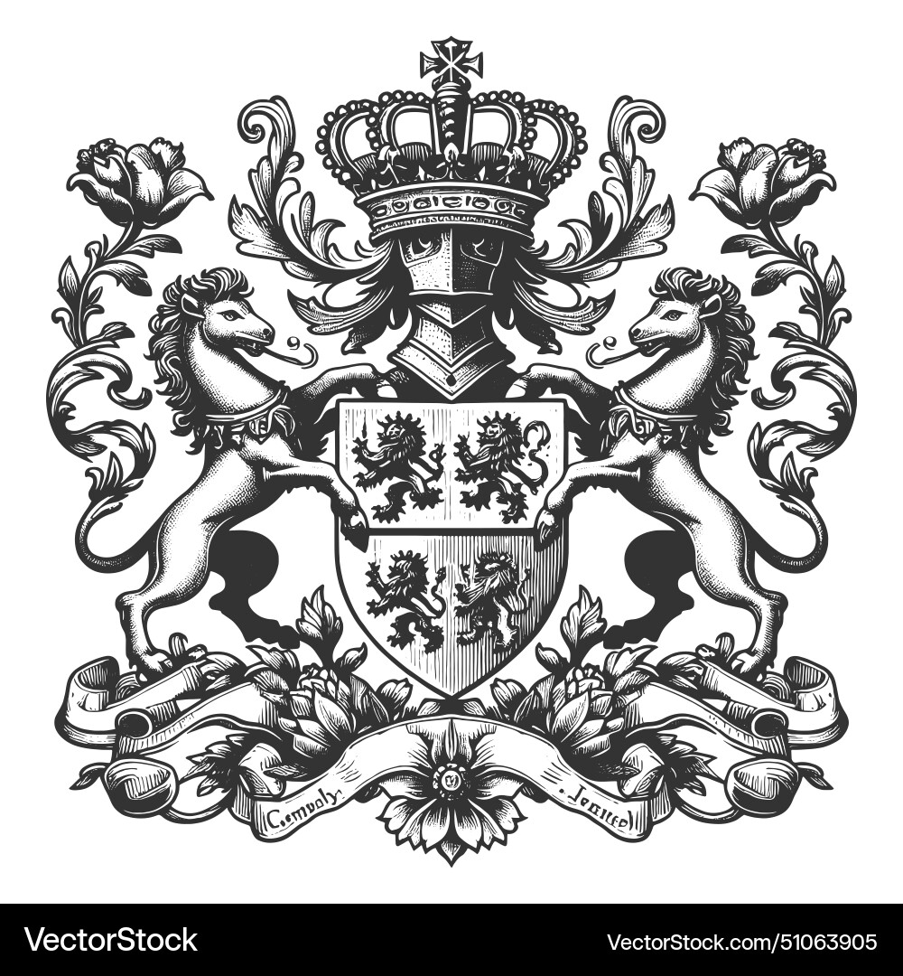 Vintage heraldic crest crown flourishes Royalty Free Vector