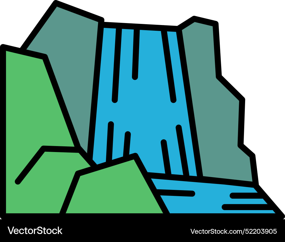 Waterfalls and mountains in line icon style Vector Image