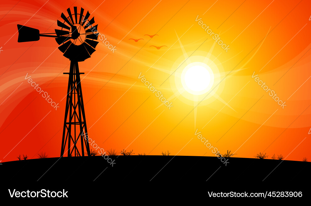 Australian Windmill Silhouette Royalty Free Vector Image