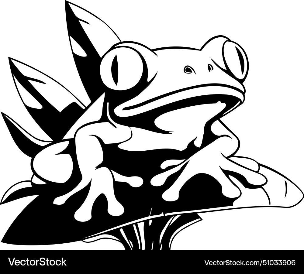Cartoon green tree frog sitting on a leaf Vector Image