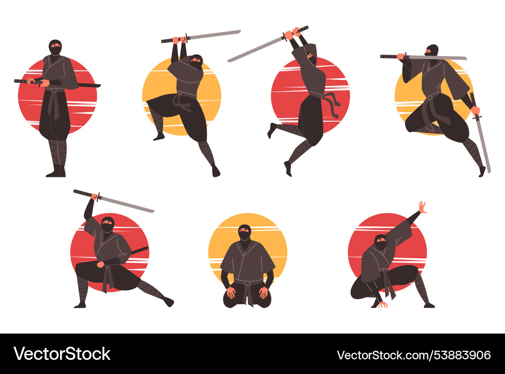 Graphics of masked ninja wielding katanas Vector Image