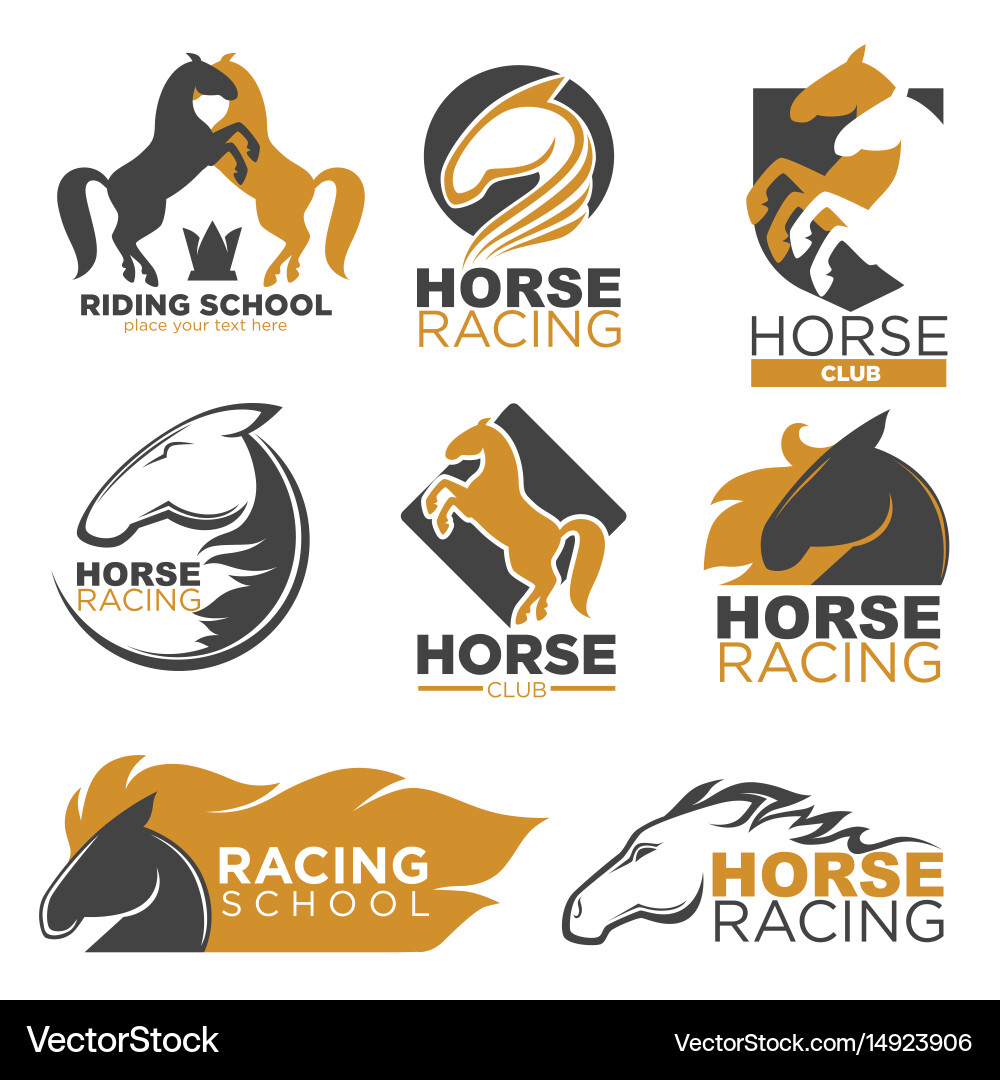 Horse racing colorful logo label set isolated Vector Image