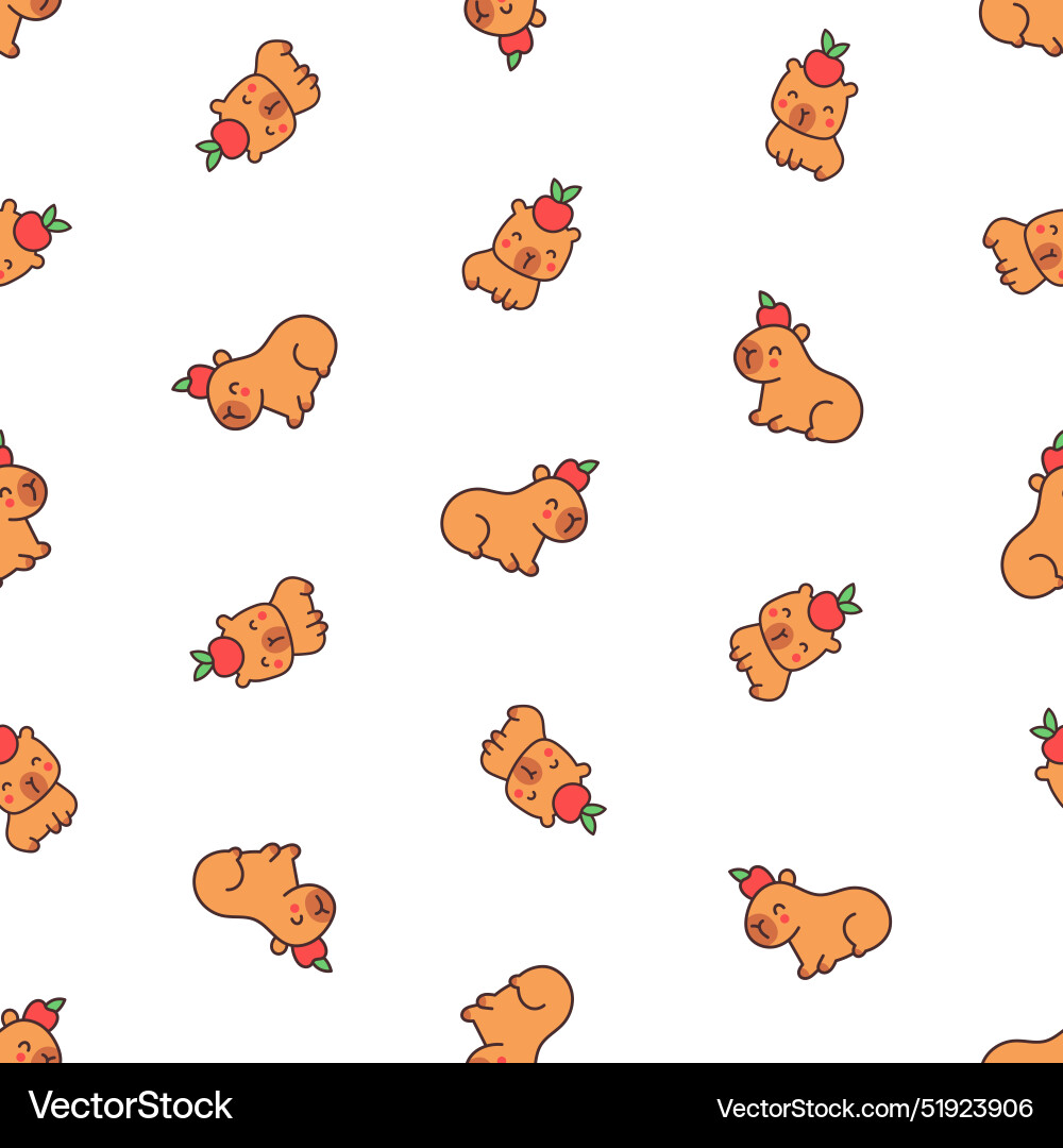 Kawaii happy capybara seamless pattern Royalty Free Vector