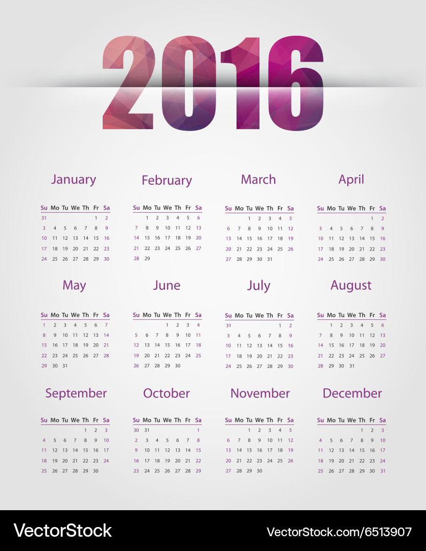 2016 calendar Royalty Free Vector Image - VectorStock