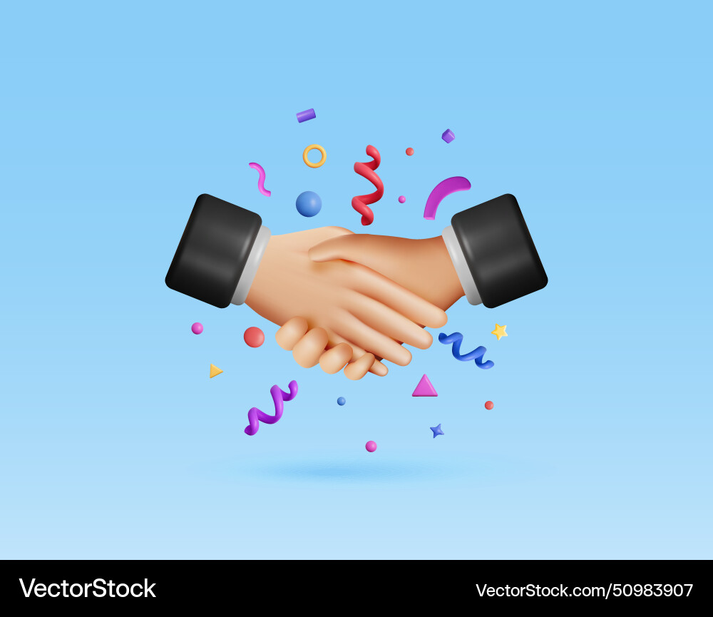 3d handshake gesture and confetti isolated Vector Image