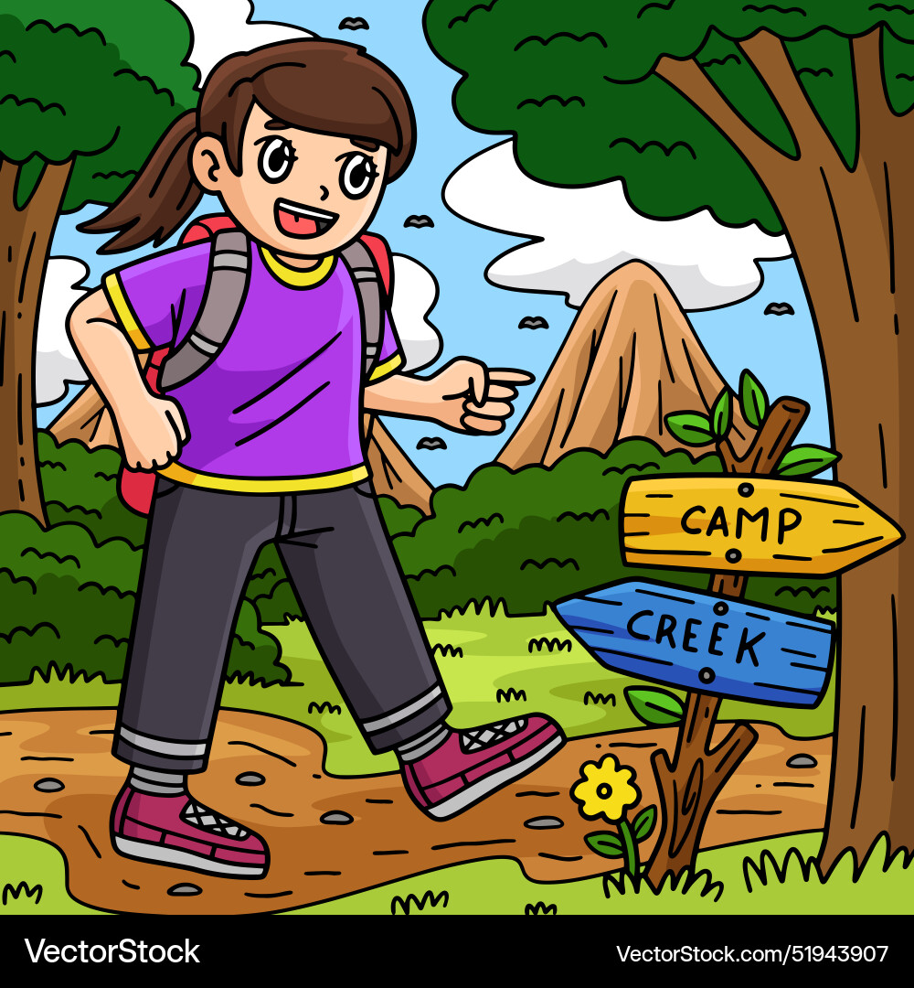 Camping camper looking directions colored cartoon Vector Image