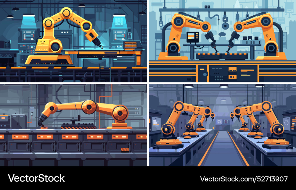 Cartoon robot factory set electronic Royalty Free Vector