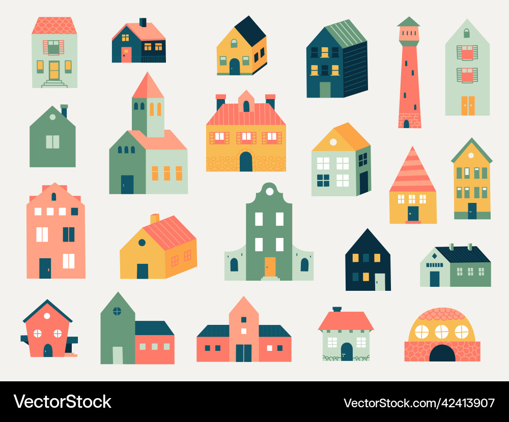 Doodle colored houses abstract hand drawn line Vector Image