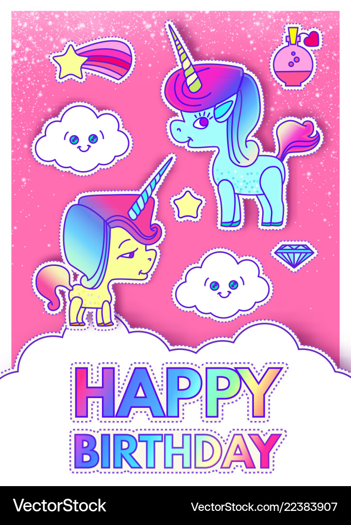 Happy birthday card template with cute magic Vector Image
