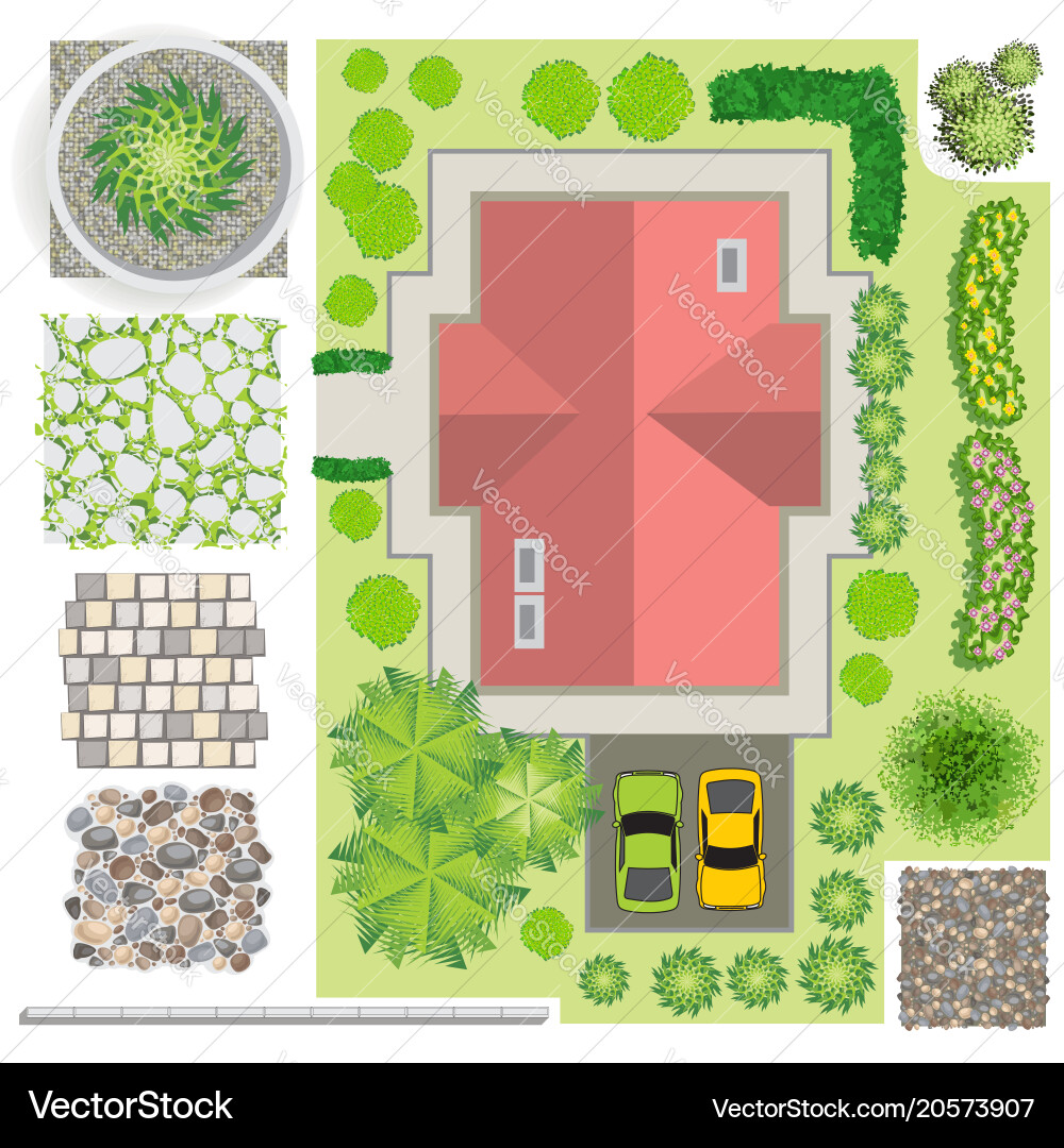 Landscape Elements & Garden Plan Royalty Free Vector