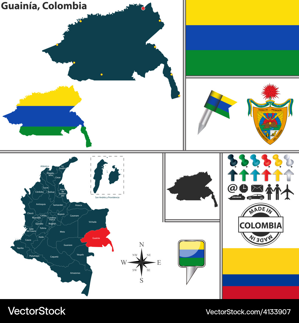 Map of guainia Royalty Free Vector Image - VectorStock