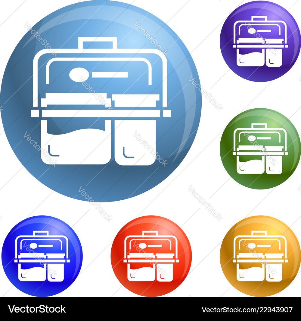 Meal lunch box icons set Royalty Free Vector Image