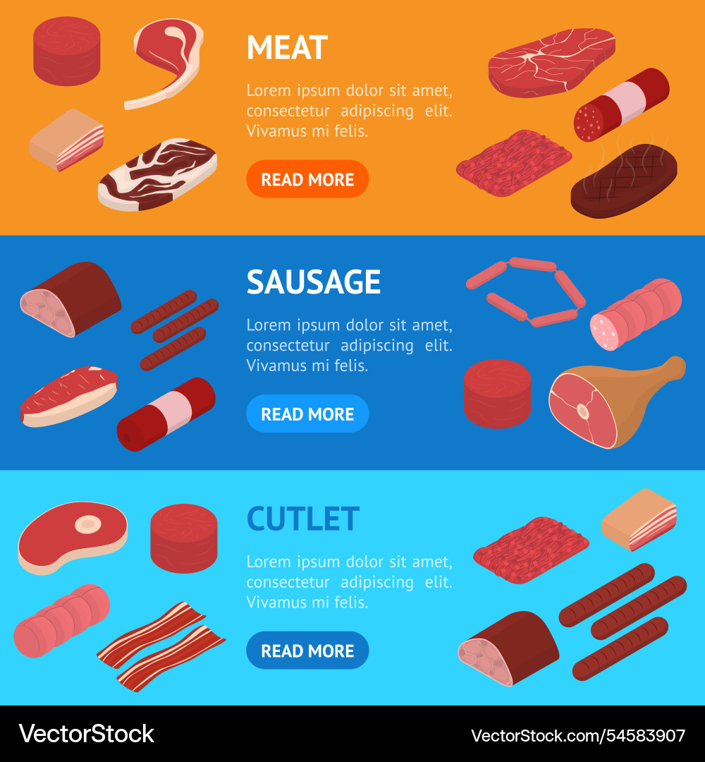 Meat concept banner horizontal set 3d isometric Vector Image