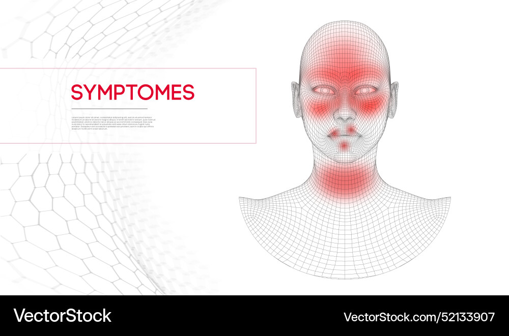 Medical wireframe human face with red highlighted Vector Image