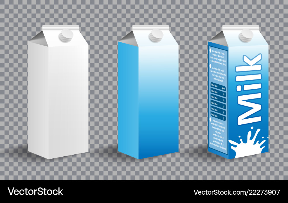 Set of realistic milk carton package Royalty Free Vector