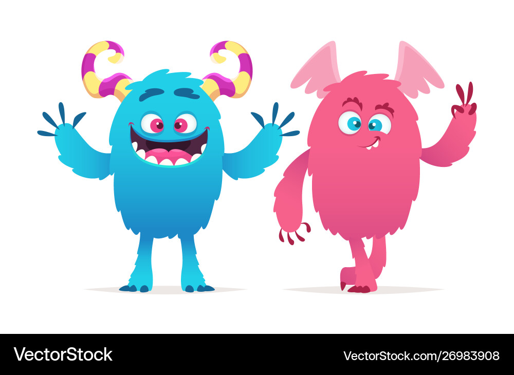 Cute Monster Cartoon Duo Royalty Free Vector Image