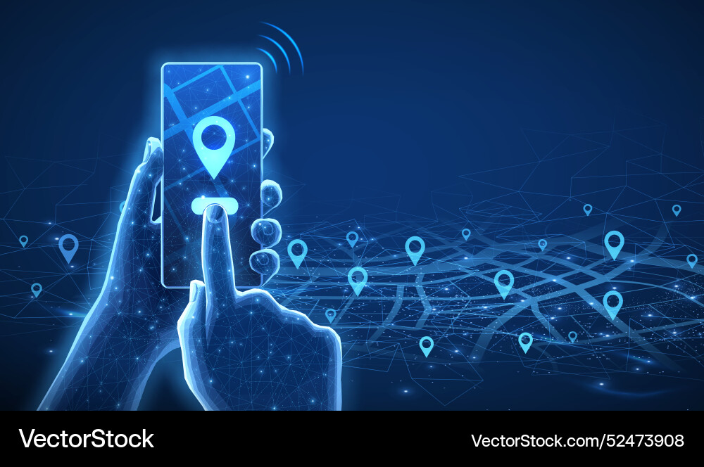 Phone with map and pins phone mobile app gps Vector Image