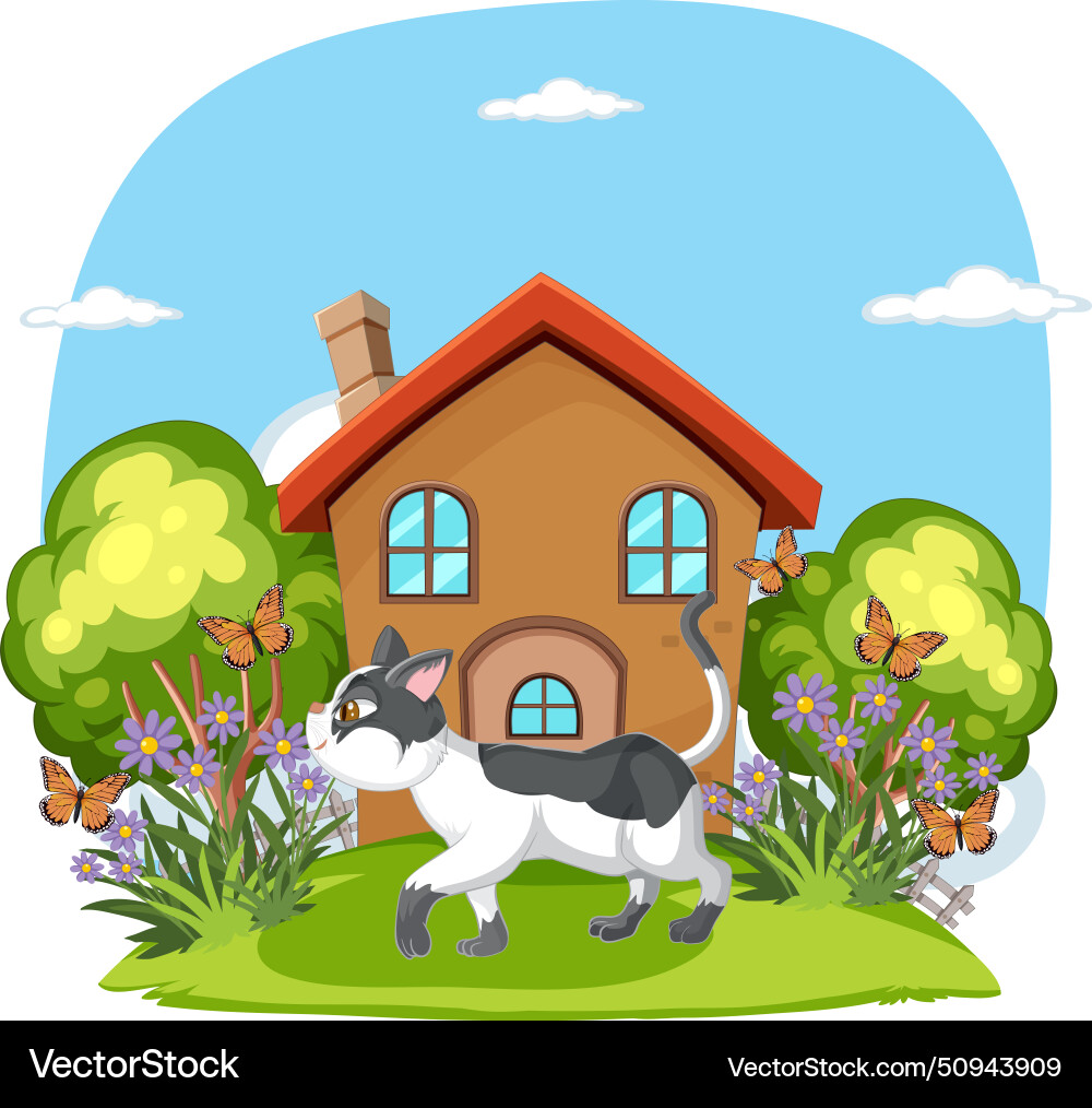 A cat outside house Royalty Free Vector Image - VectorStock
