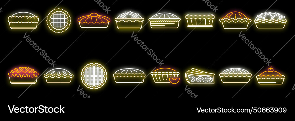 Apple pie icons set neon Royalty Free Vector Image