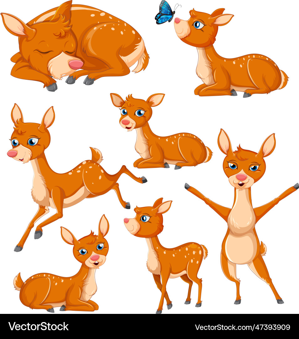 Collection of cartoon deer characters Royalty Free Vector