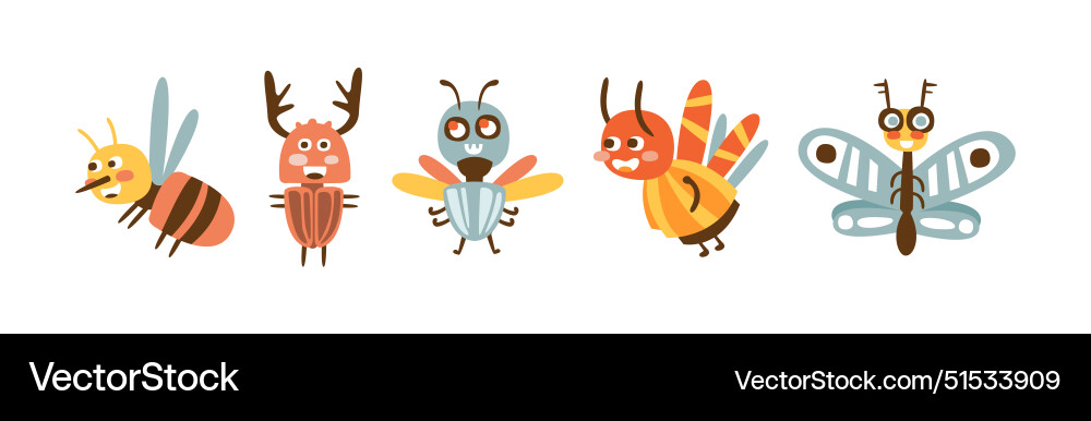 Funny insect character with cute smiling face Vector Image