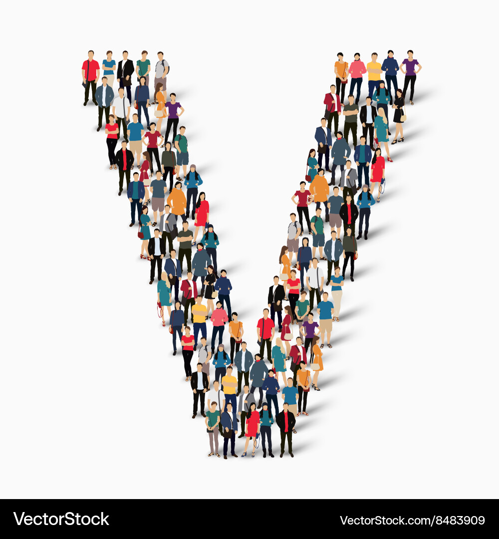 Group people shape letter v Royalty Free Vector Image