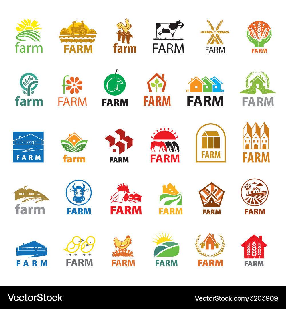Large set of logos farm Royalty Free Vector Image