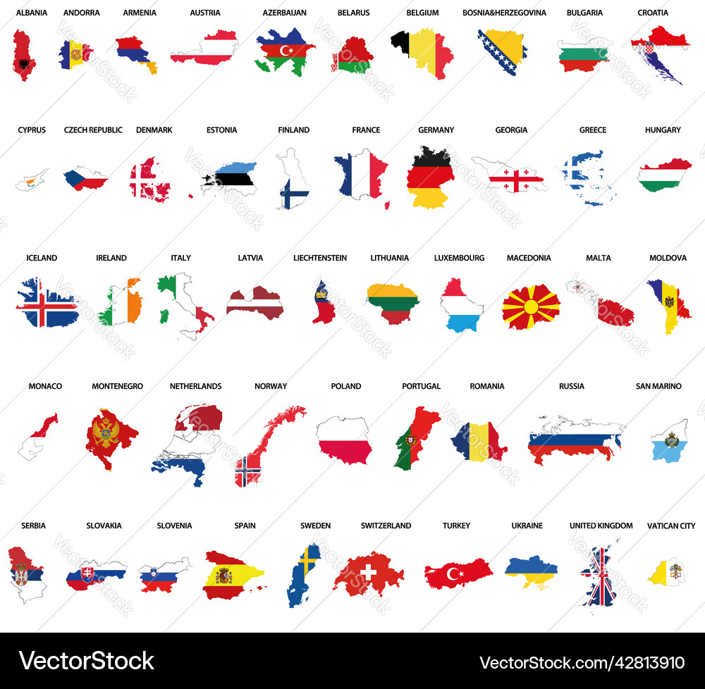 European country maps combination with flags Vector Image