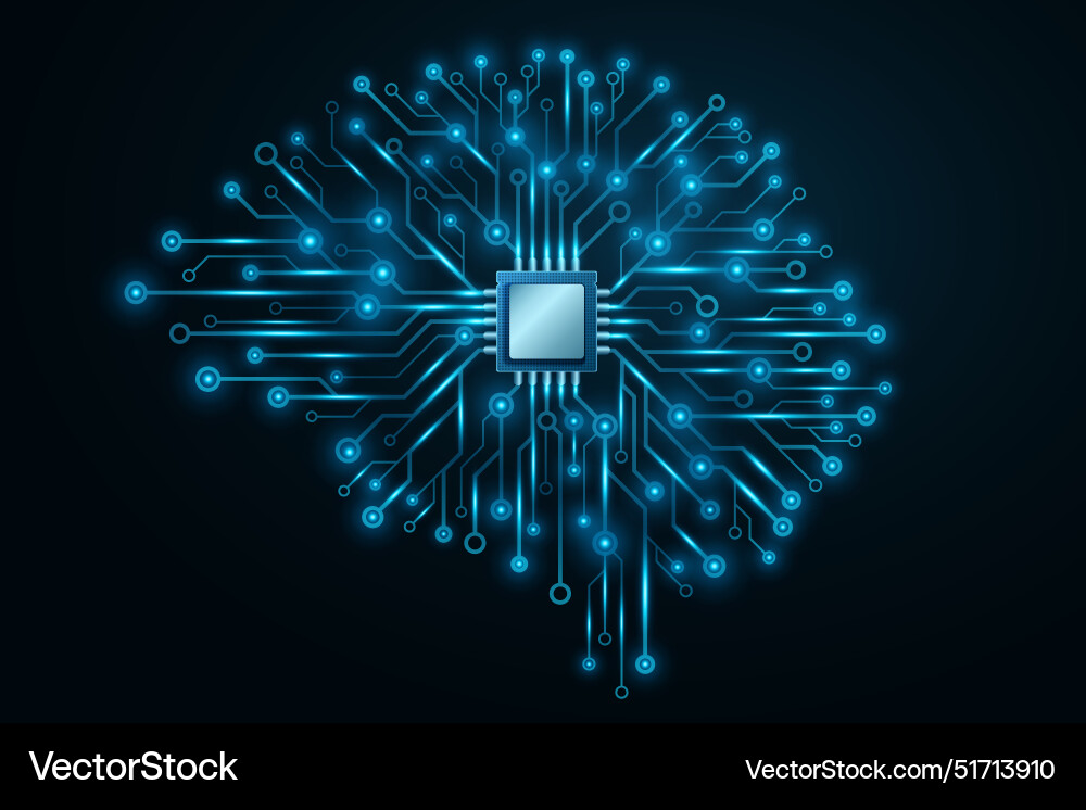 Futuristic ai brain with glowing cpu board big Vector Image