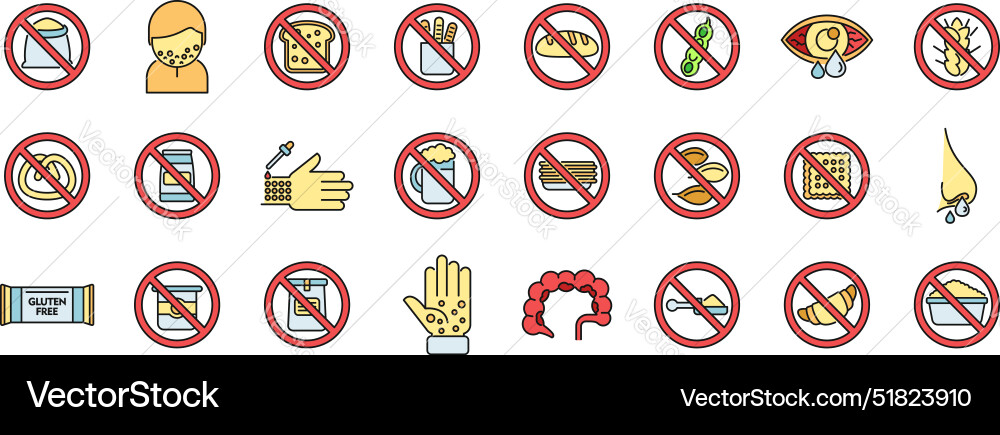 Gluten intolerance icons set color line Royalty Free Vector