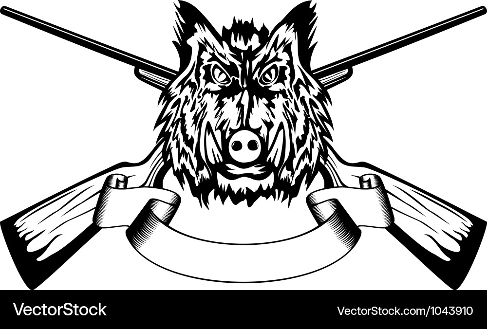 Head wild boar and crossed gun Royalty Free Vector Image