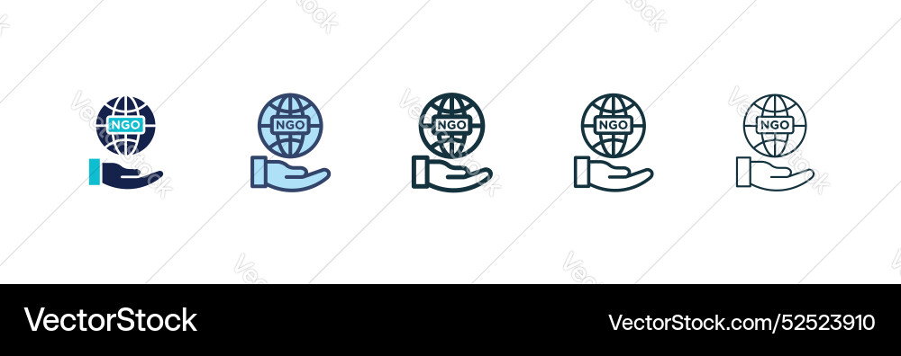 Ngo icon set black filled and outlined style Vector Image