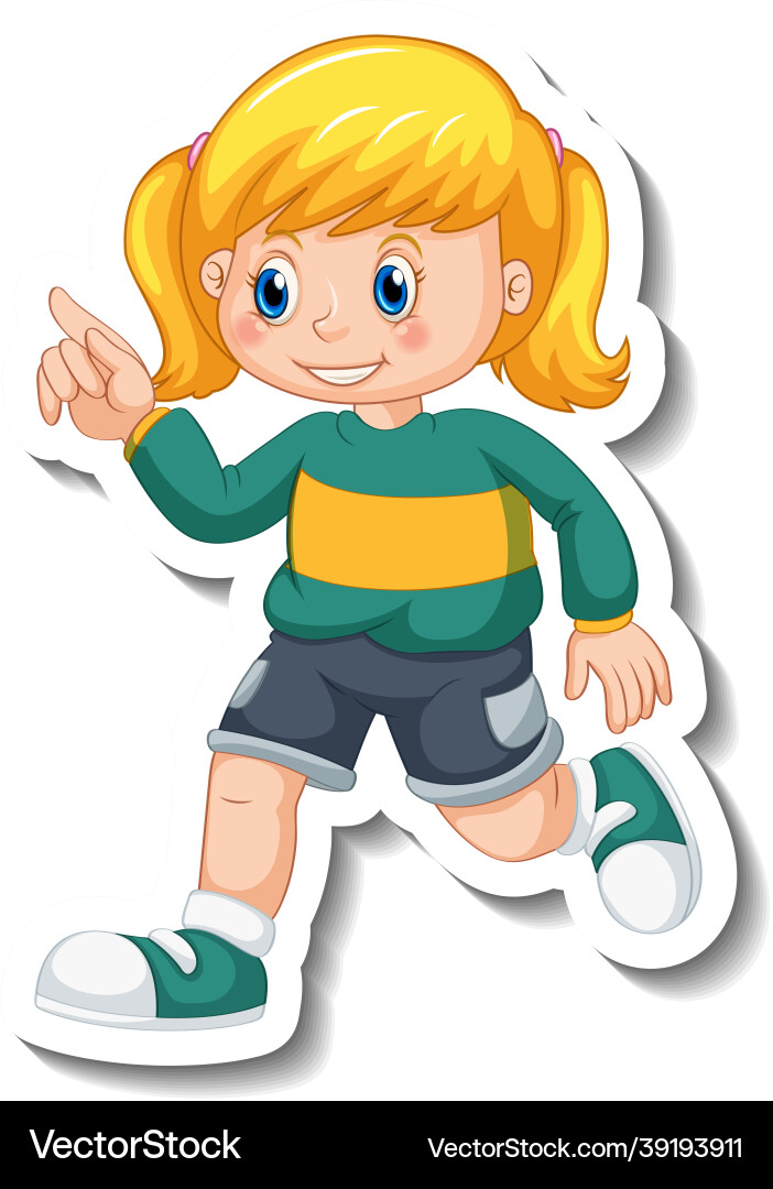 Cartoon Girl Sticker Template Royalty Free Vector Image